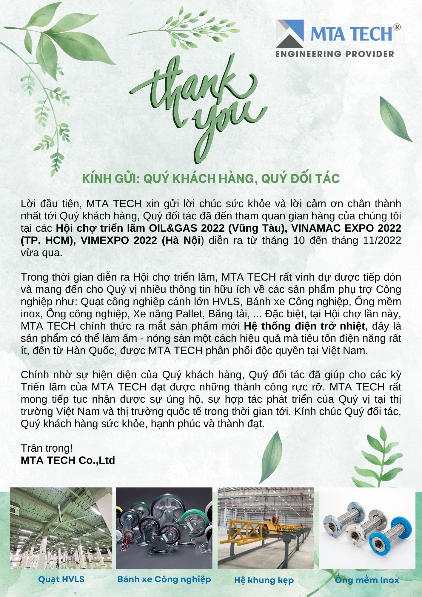 THƯ CÁM ƠN TỪ MTA TECH CO.,LTD